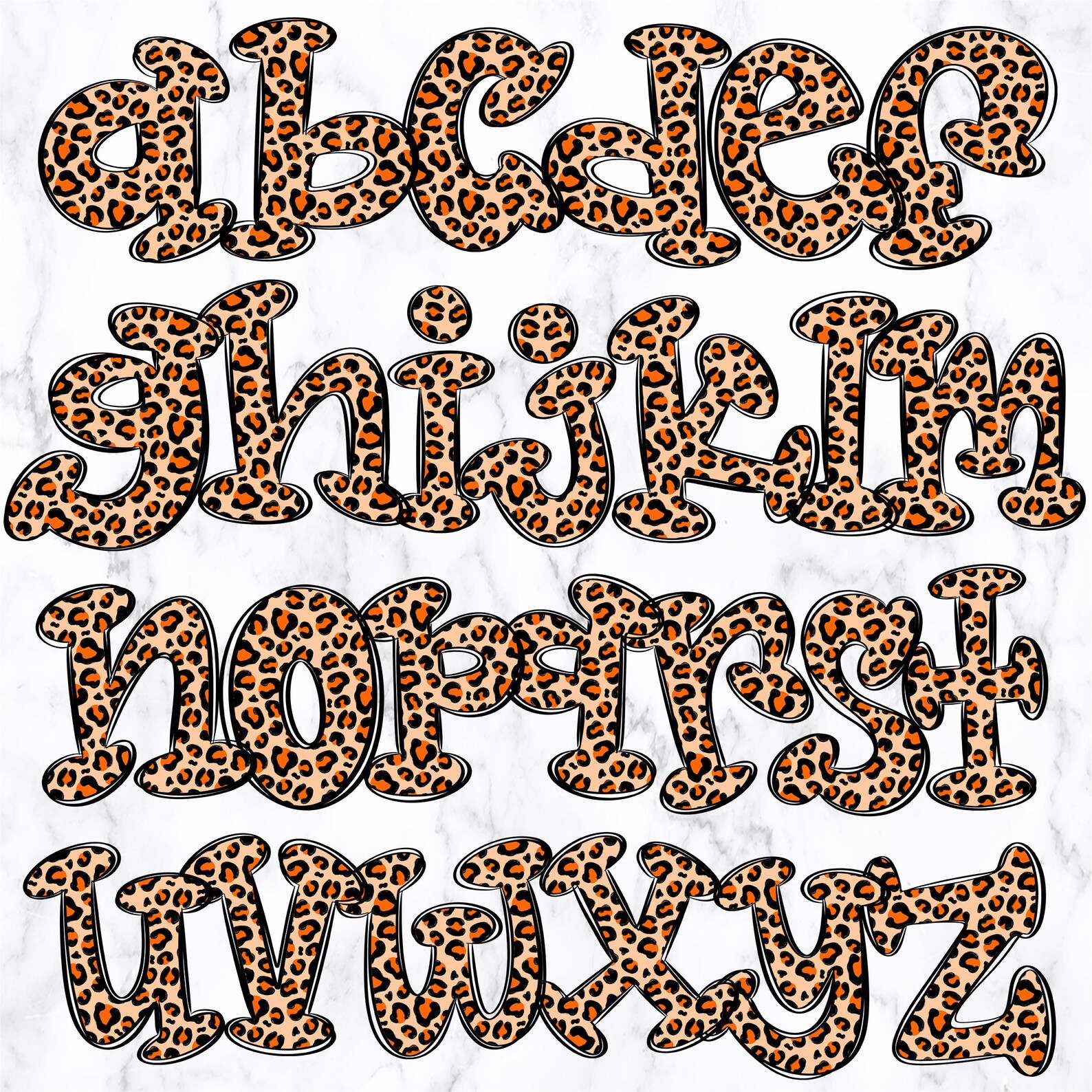 Pastel Leopard Print Doodle Alphabet Letters PNG Bundle, Alphabet ...