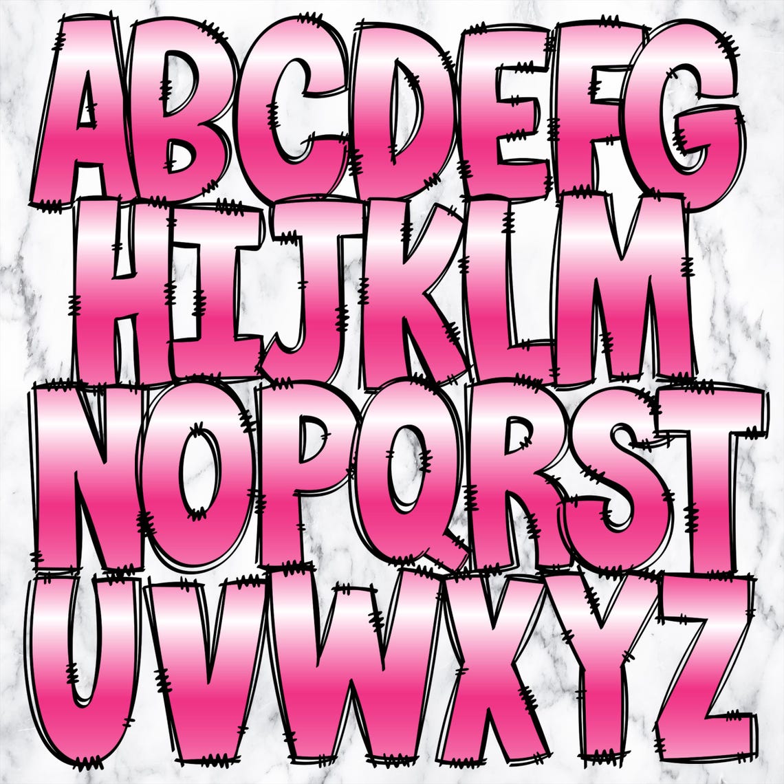 Ombre Doodle Letters Alphabet PNG Bundle, Gradient Alphabet Clipart ...