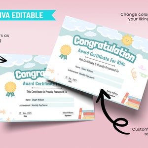 Printable Award Certificate for Kids, Instant Download Certificate ...