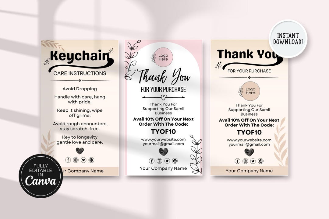Editable Keychain Care Card Template, Printable Keychain Care ...