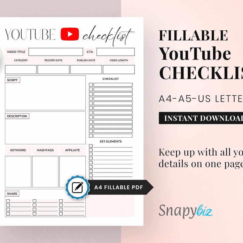 Youtube Video Checklist - Etsy