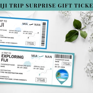 Fiji Trip Surprise Gift Ticket Canva Editable Template Customizable ...
