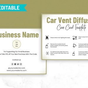 Editable Car Vent Diffuser Care Card Template and Instructions ...