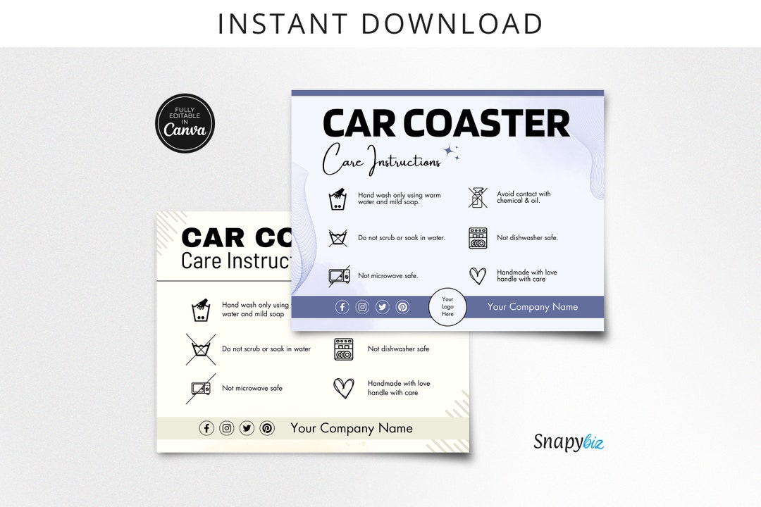 Editable Car Coaster Canva Care Guide Template, Printable Car Coaster ...