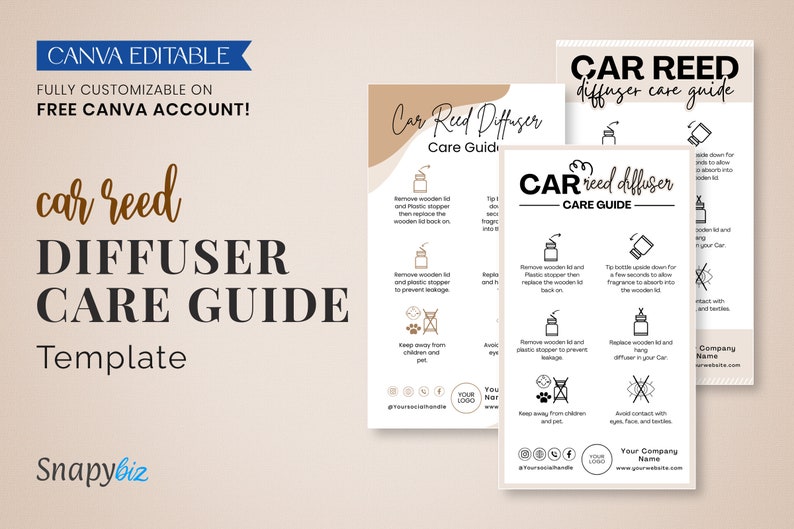 Car Reed Diffuser Care Guide Template: Printable Canva Instructions ...