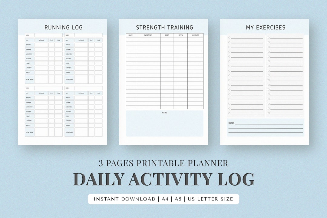 Daily Activity Log Printable Planner A4 and A5 Daily Activity Log ...