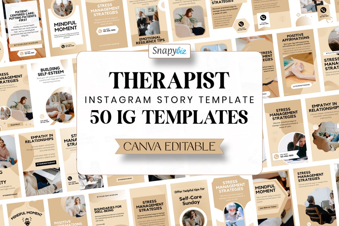 Therapist Instagram Story Templates: Customizable Counseling Canva (50 ...