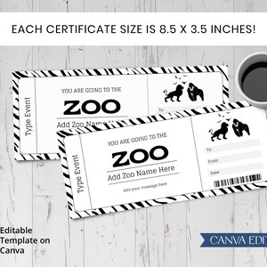 Zebra Editable Zoo Gift Certificate, Canva Zoo Certificate Editable ...