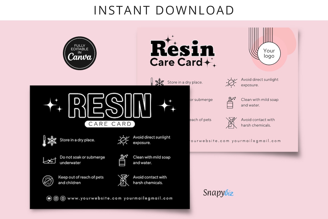 Editable Resin Care Guide Card Template, Printable Resin Product Care ...