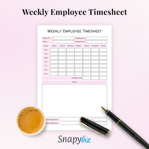 Employee Timesheet, Fillable Timesheet, Printable Timesheet, Time Card ...