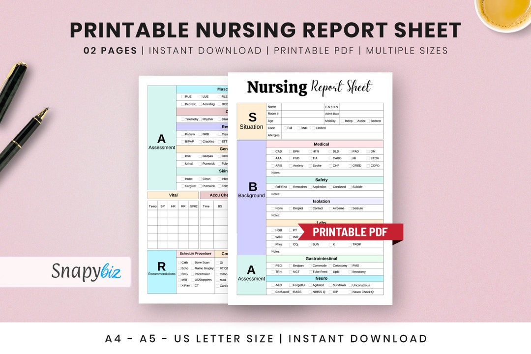 Printable Nursing Report Sheet PDF, Nursing Template, Nursing Study ...