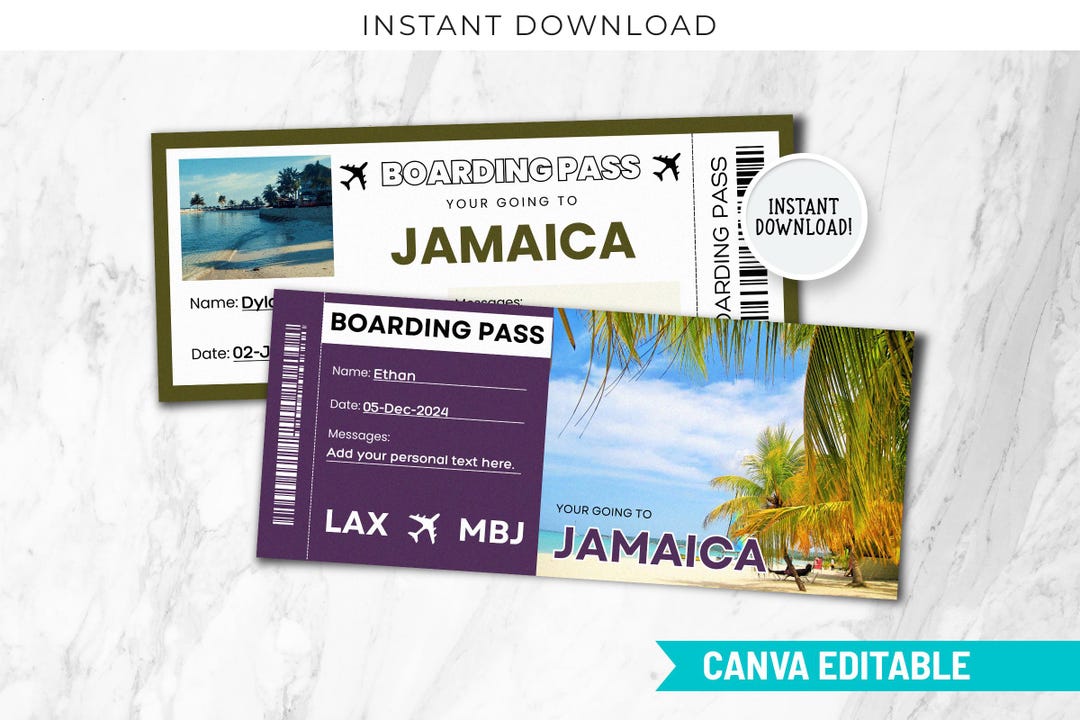 Boarding Pass Jamaica, Editable Canva Template, You're Going to Jamaica ...