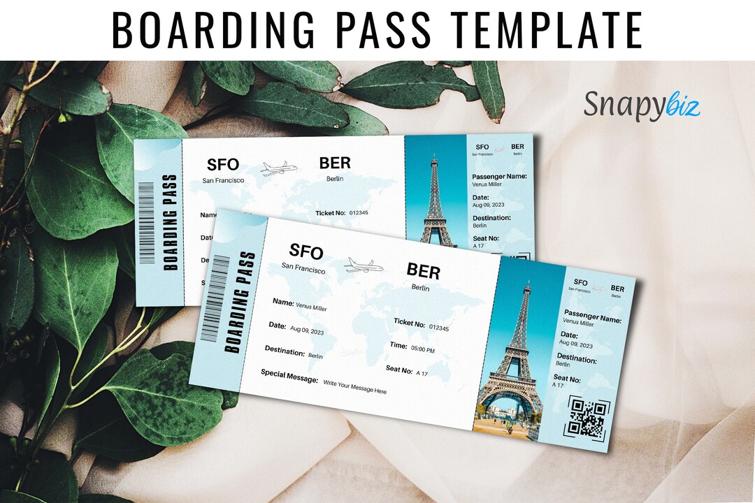 Editable Canva Boarding Pass Template, Canva Templates, Boarding Pass ...