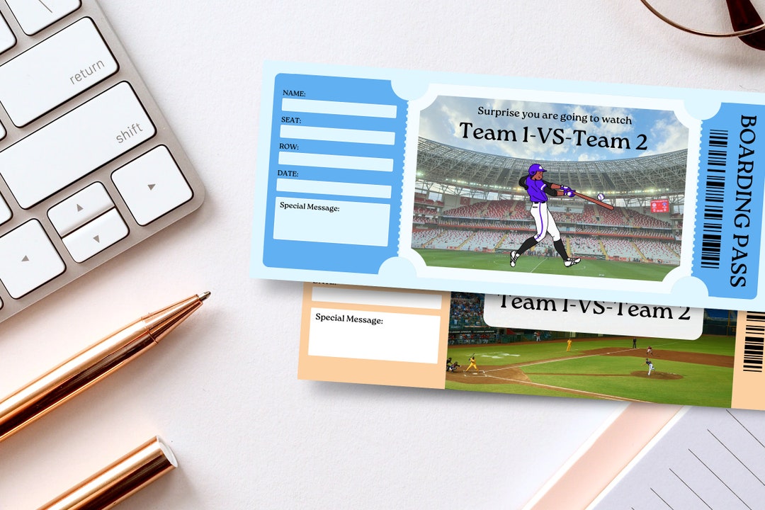 Printable Baseball Game Ticket Gift Template Editable Birthday Baseball ...