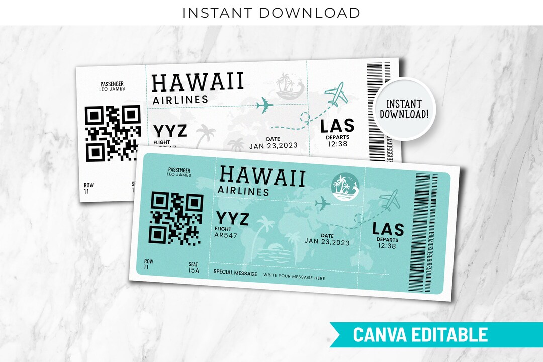 Hawaii Trip Ticket, Vacation Tickets Instant Download, Boarding Pass ...
