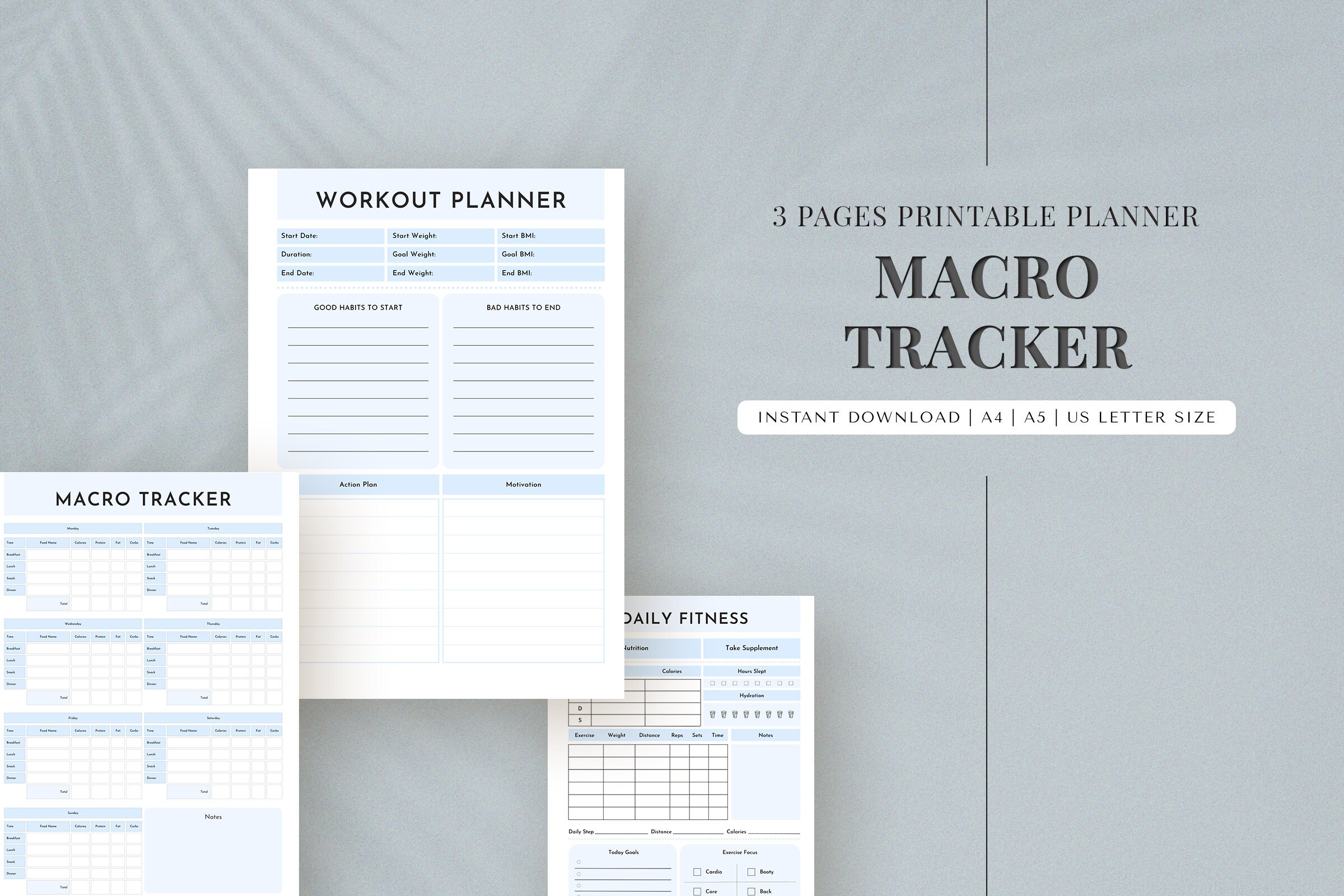 Macro Tracker Printable Planner Macro Tracker and Calorie Counter ...