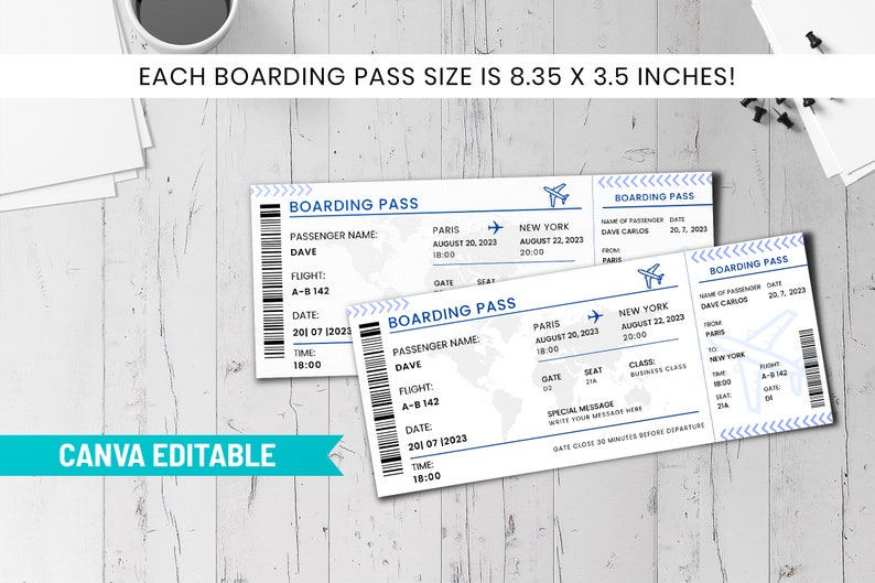 Editable Boarding Pass Ticket Canva Designs Template - Etsy