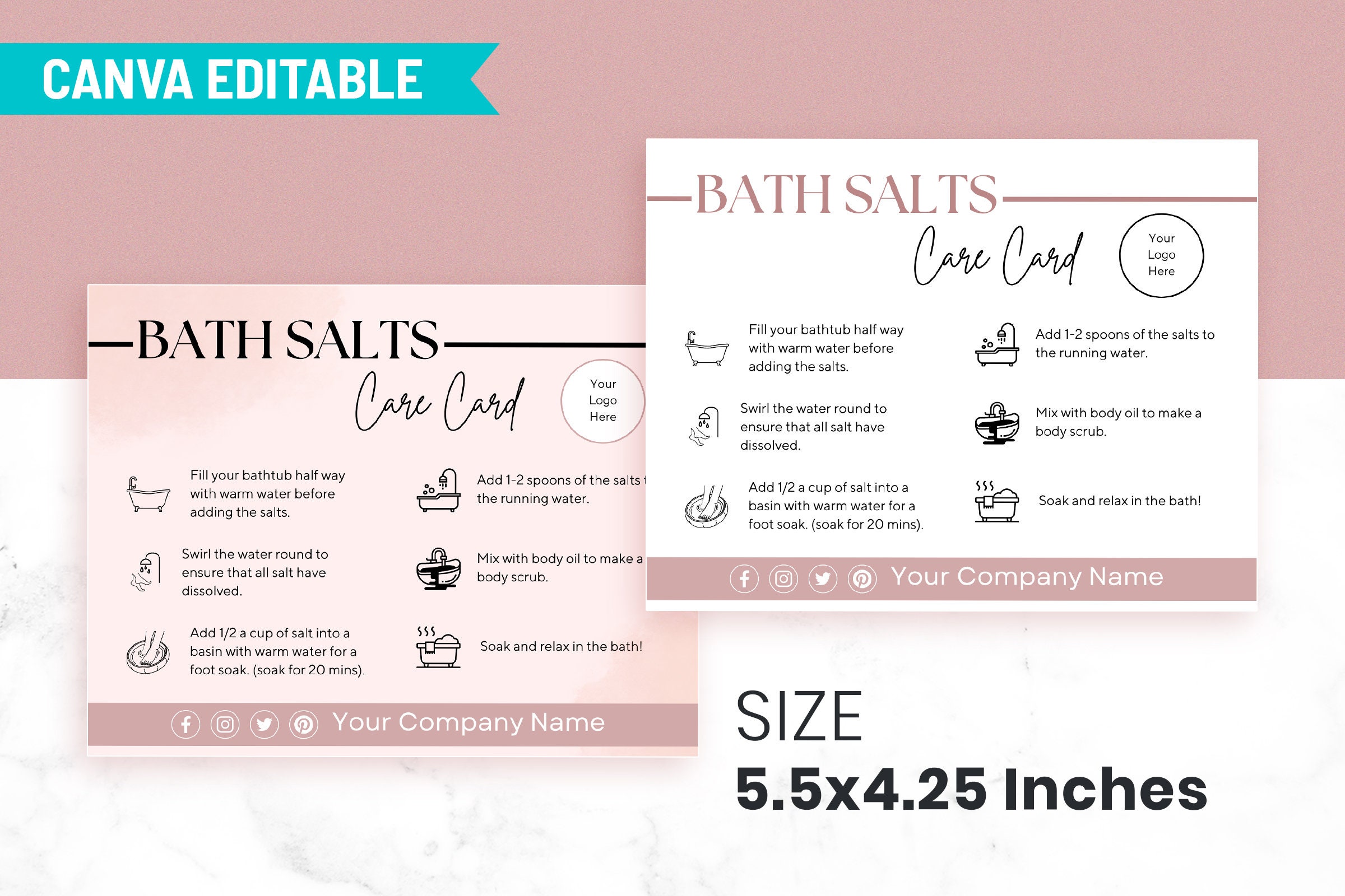 Bath Salts Care Card Template: Editable Canva Guide (printable) - Etsy
