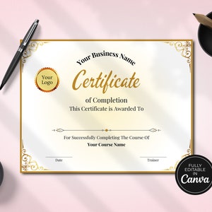 Editable Gold Certificate Templates, Editable Canva Certificate, Beauty ...