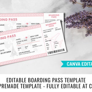 Editable Boarding Pass Template, Printable Airline Ticket, Canva ...