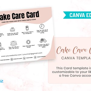 Editable Cake Care Card Canva Template Cake Care Card Cake - Etsy