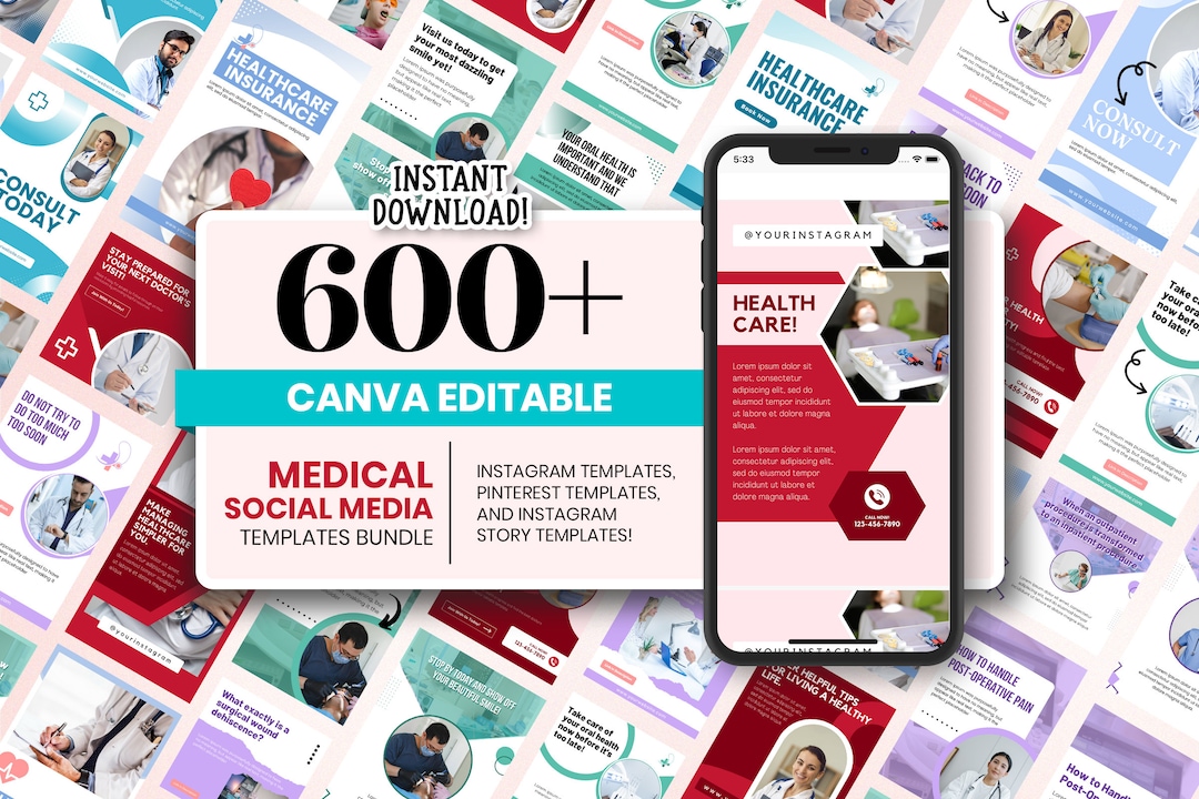 Canva Medical Social Media Templates Bundle, Digital Marketing, Dental ...