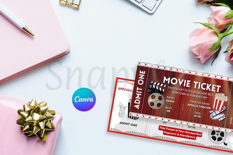 Editable Movie Gift Ticket Canva Template, Printable Cinema ...