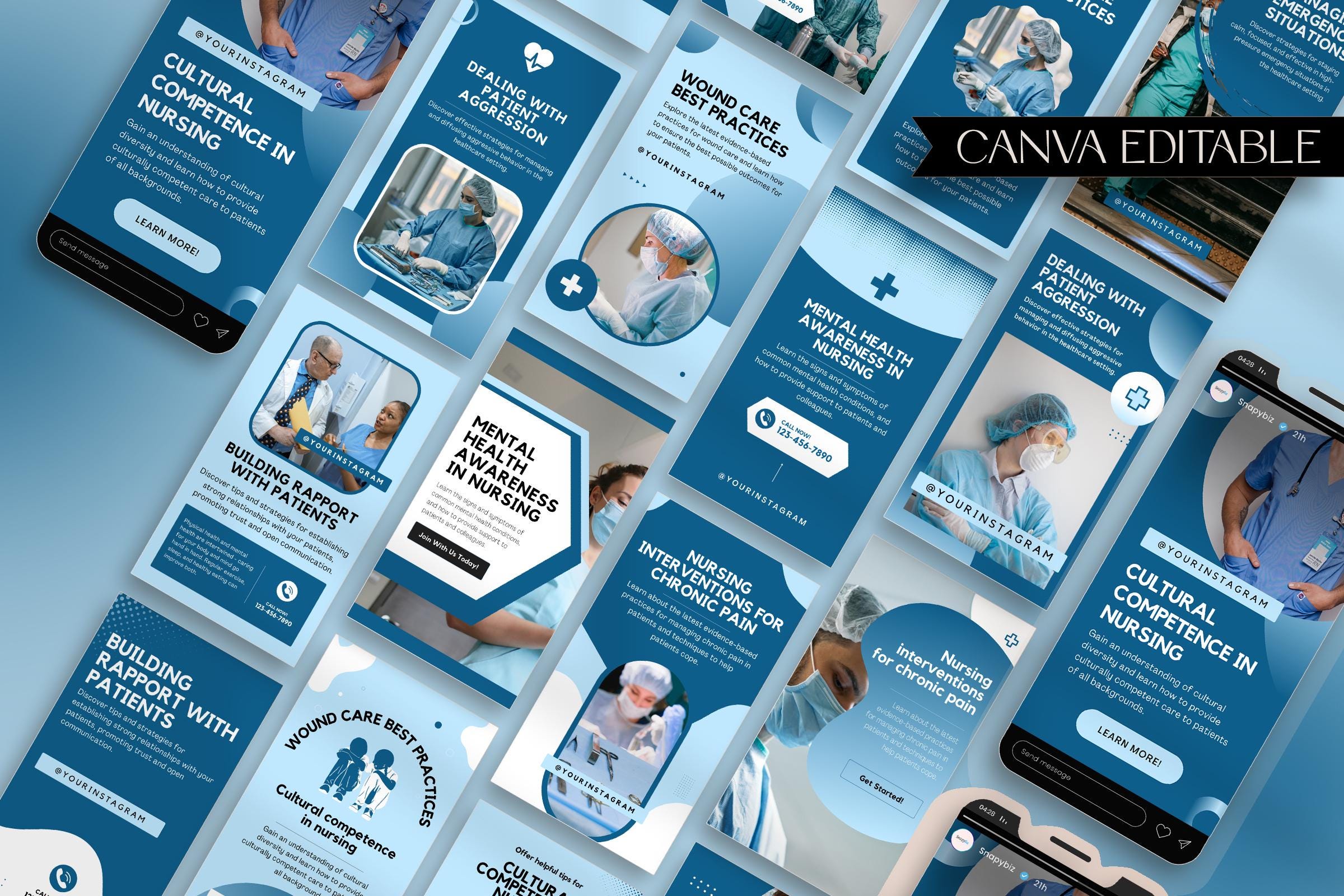 Editable Nurse Instagram Canva Story Templates, Custom Social Media ...