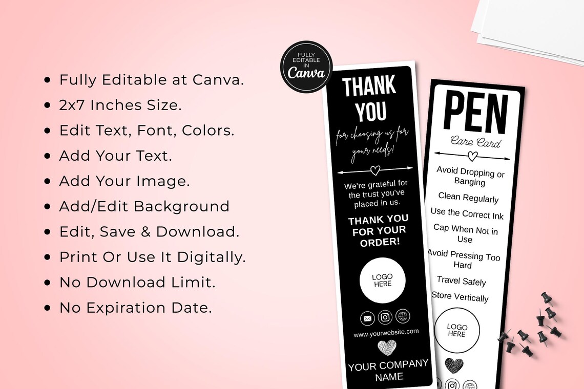 Epoxy Pen Care Card Template, Printable Instructions (canva Editable ...