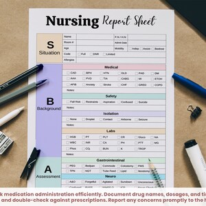 Printable Nursing Report Sheet PDF, Nursing Template, Nursing Study ...