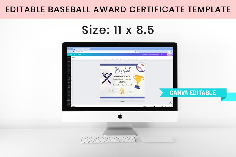 Printable Baseball Award Certificate, Canva Template for Youth Sports ...