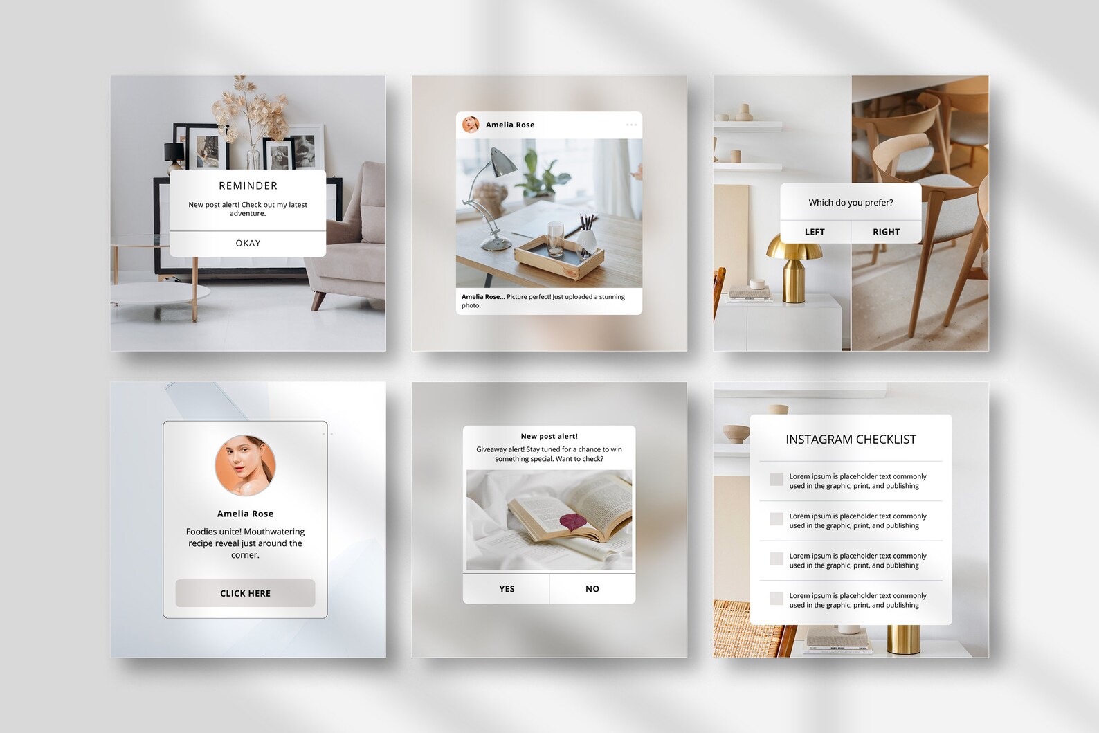 Instagram NOTIFICATION Series Post Templates, Social Media Engagement ...