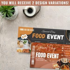 Editable Food Event Ticket Template, DIY Printable (digital Download ...