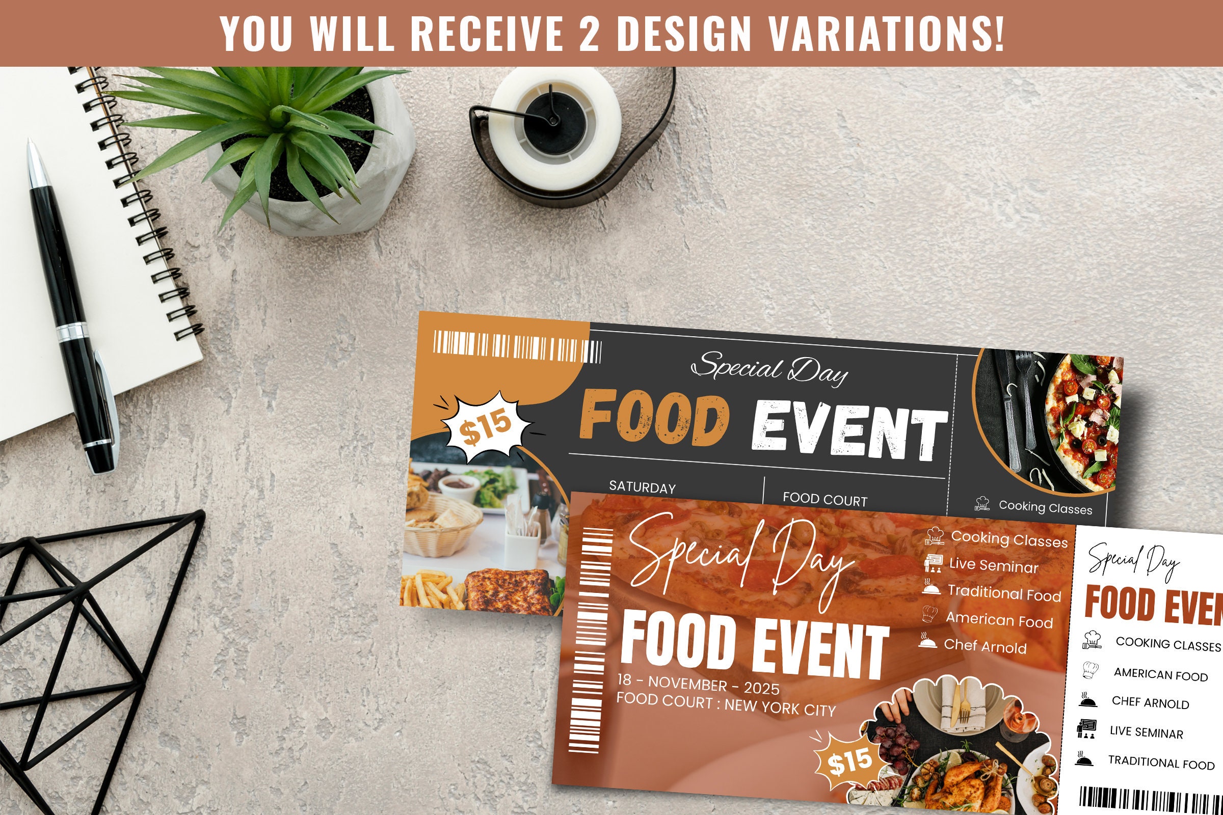 Editable Food Event Ticket Template, DIY Printable (digital Download ...