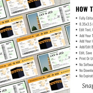 Umrah Boarding Pass, Editable Hajj Boarding Pass, Hajj Plane Ticket ...
