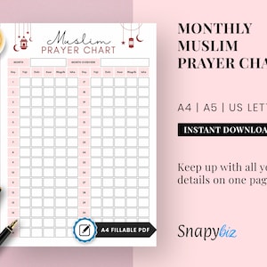 Muslim Prayer Chart Printable, Kids Salah Tracker Digital Download - Etsy