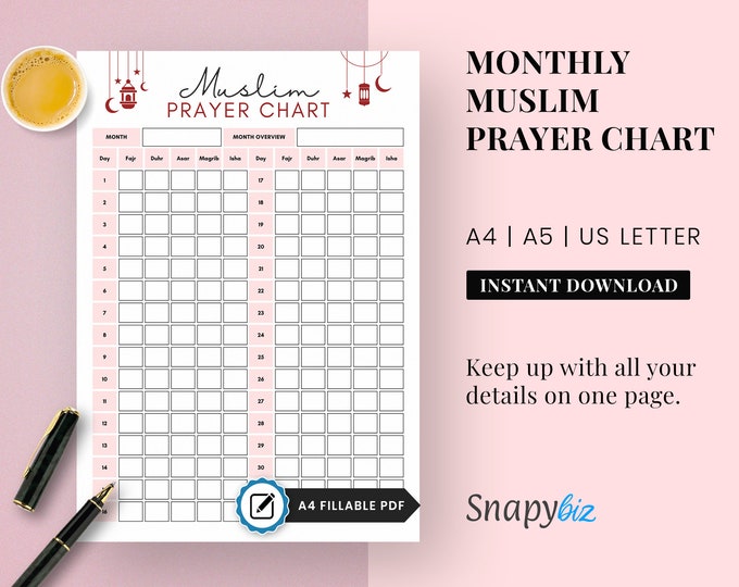 Salat Tracker Printable, Muslim Planner Inserts, Muslim Prayer Tracker ...