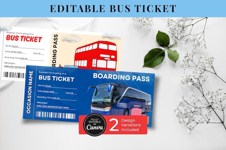 Editable Bus Ticket Template: Surprise Trip Reveal (canva Editable ...