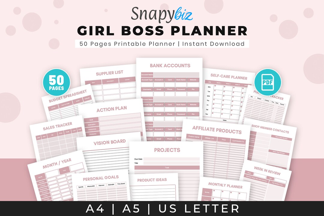 Girl Boss Planner Printable: Small Business & Personal Goals (PDF ...