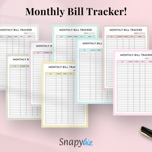 Fillable Monthly Bill Tracker: Printable PDF Planner - Etsy