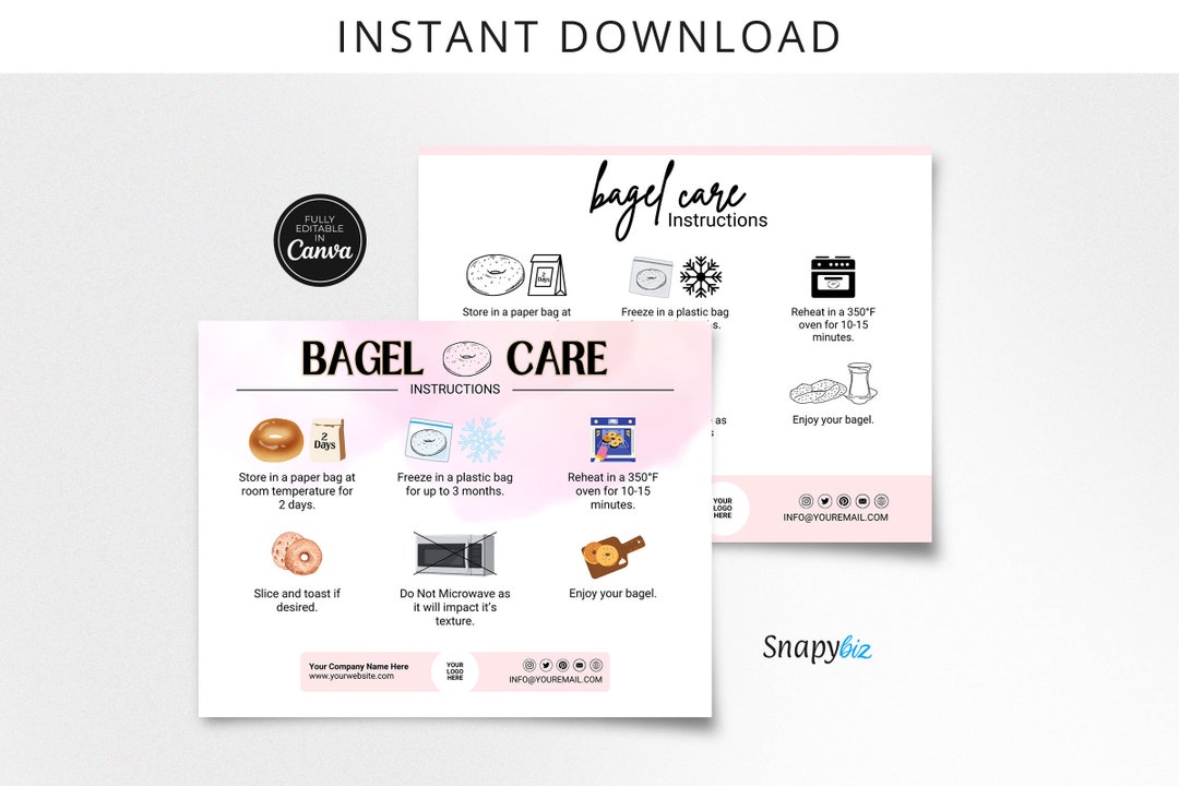 Minimal Bagel Care Card Template Custom Bread Roll Storage Instructions ...