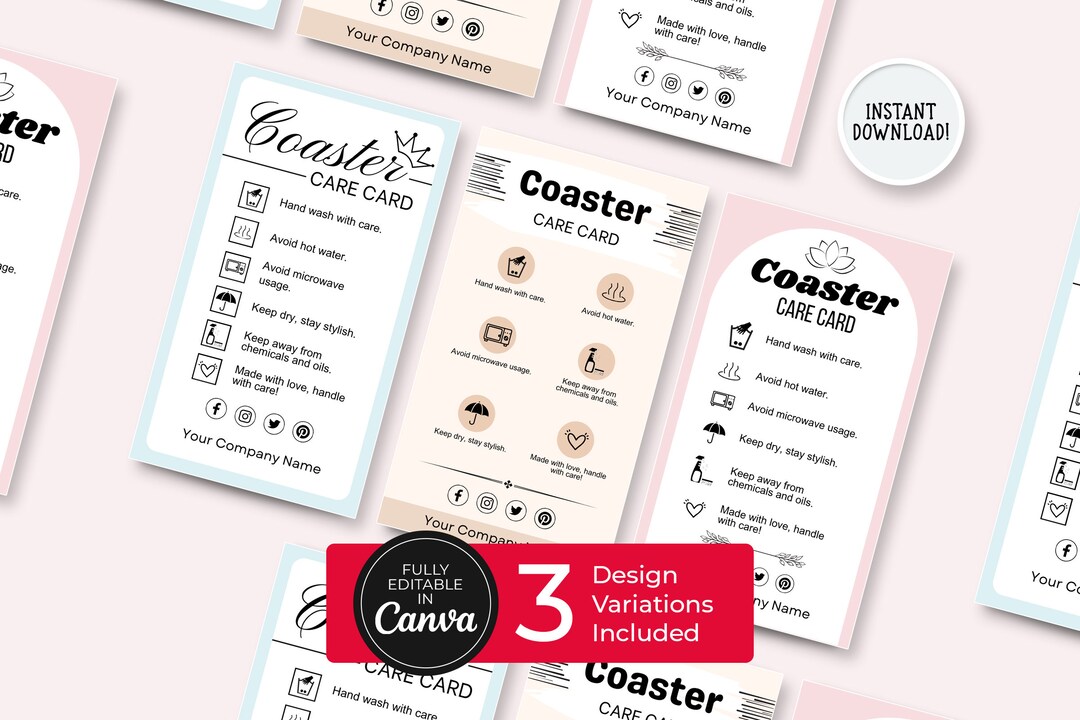 Car Coaster Care Card Template: Editable Canva Instructions (2x3.5 ...