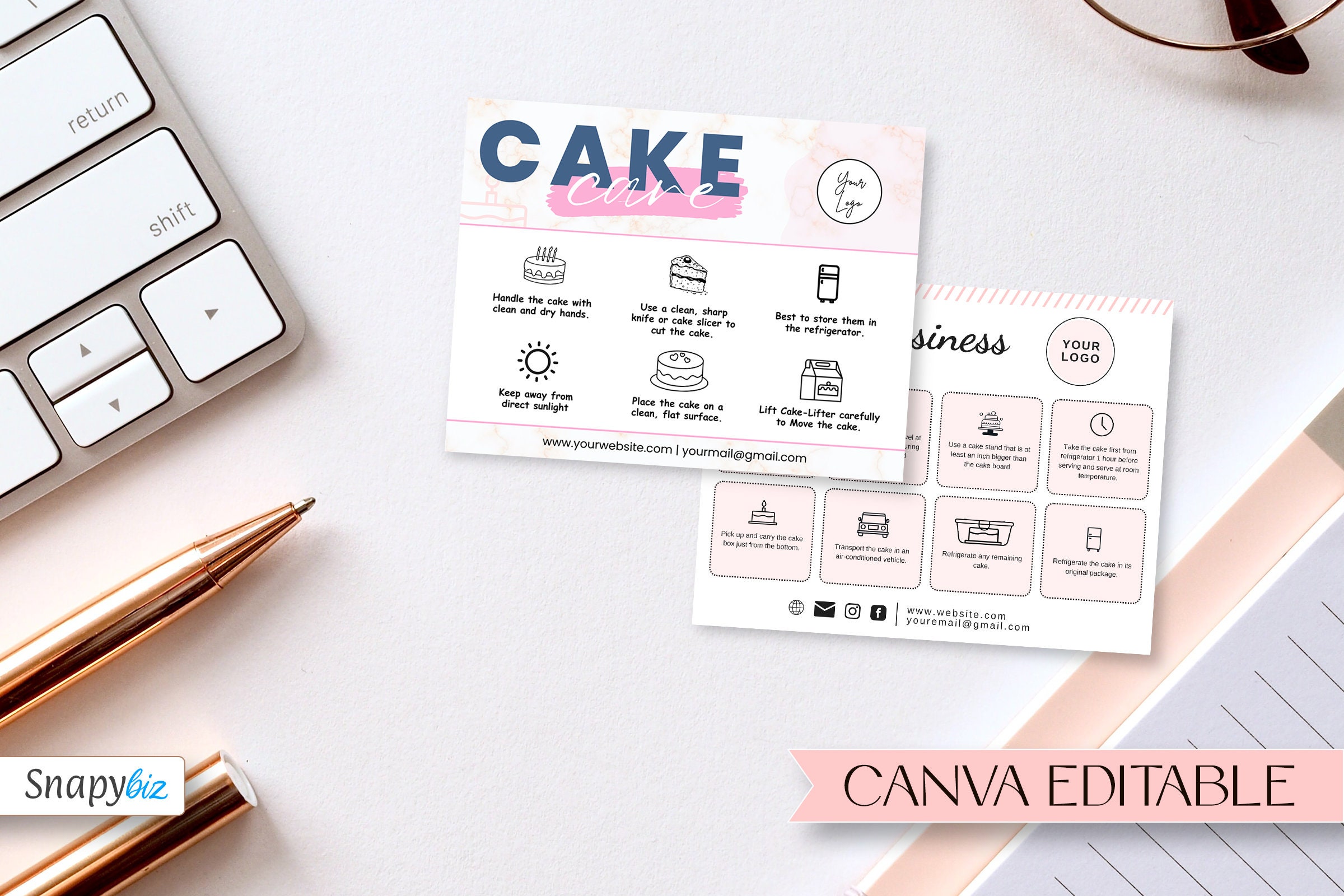 Editable Cake Care Card Template Bundle for Cake Business - Etsy
