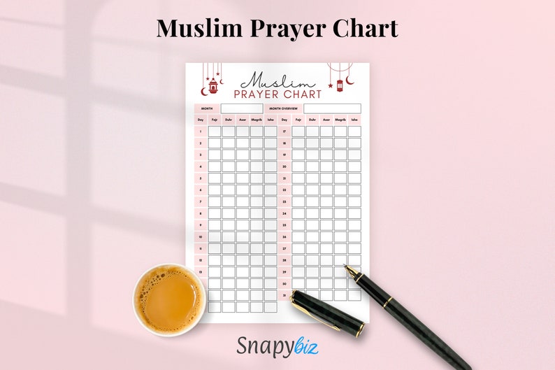Muslim Prayer Chart Printable, Kids Salah Tracker Digital Download - Etsy