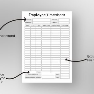 Fillable Employee Timesheet Printable Planner PDF, Work Time Tracker ...