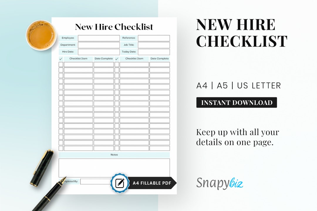 Fillable New Hire Checklist Printable Planner, New Hire Checklist, New ...