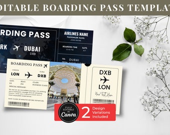 Editable Boarding Pass Template, Canva Boarding Pass, Customizable ...