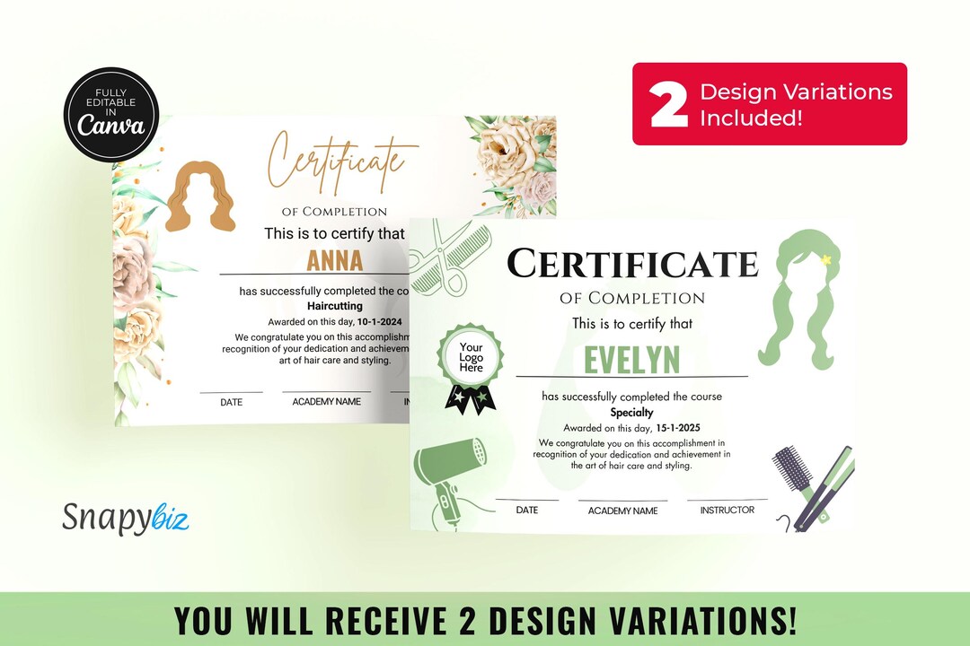 Hair Gift Certificate Template, Editable Hair Salon Certificate ...