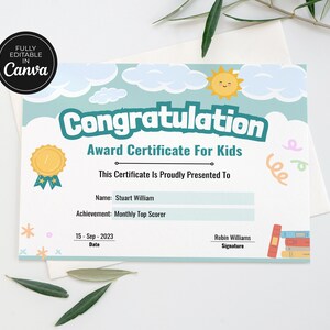 Printable Award Certificate for Kids, Instant Download Certificate ...