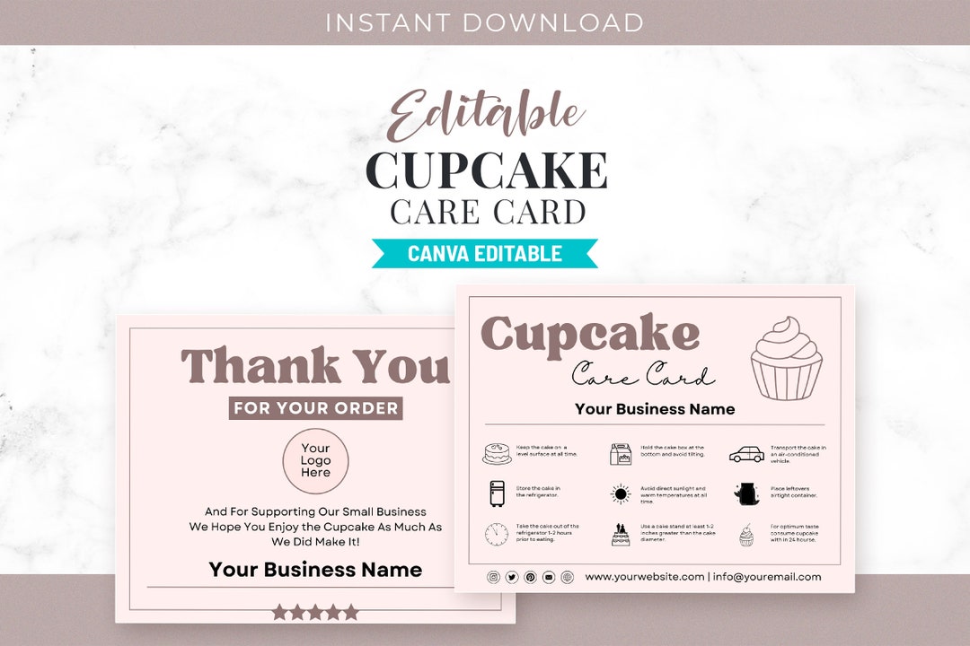 Editable Cupcake Care Card Template, Printable Cupcake Care ...